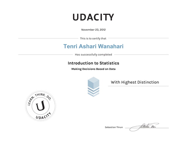 Udacity Certificate: Introduction of Statistics | PDF | Education