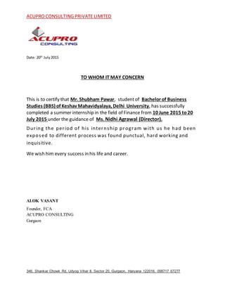 Summer Internship Completion Letter