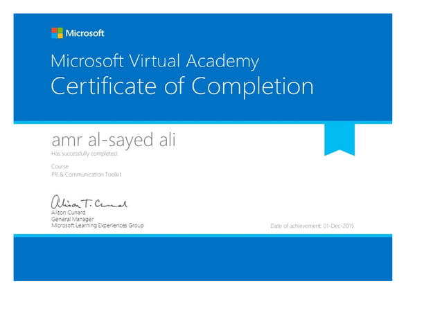 Microsoft Virtual Academy Certificate | PDF | Computing | Technology & Computing