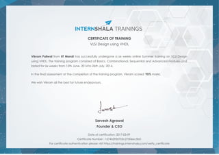 Certificate for training in VHDL | PPT