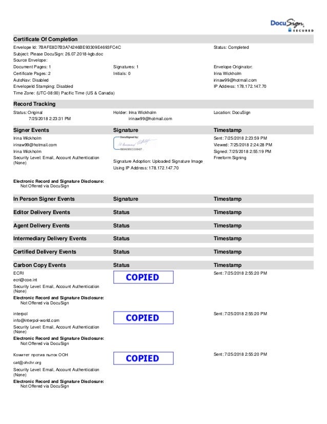 Certificate Of Digital Signature Of The Statement Dated 26 July 2018 Certificate Of Digital Signature Of The Statement Dated 26 July 2018