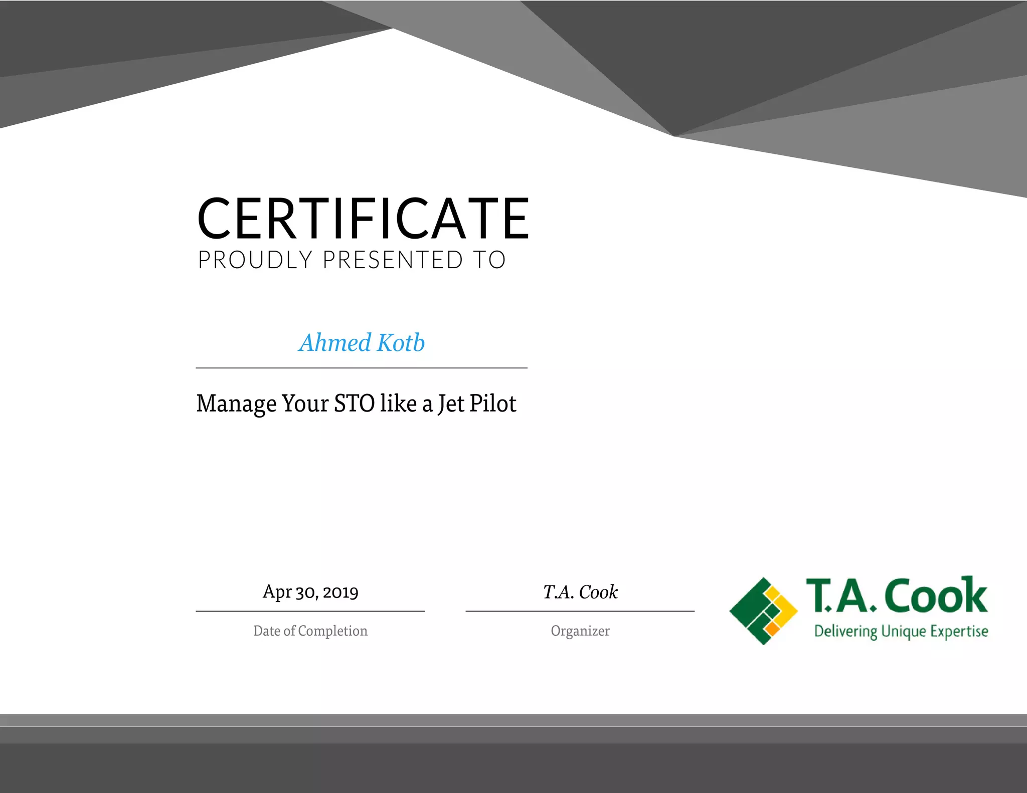 Certificate of Attendance of "Manage your STO Like a Jet Pilot" Online ...