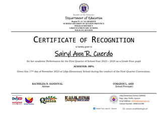 Honor certificate for the first quarter. | DOCX