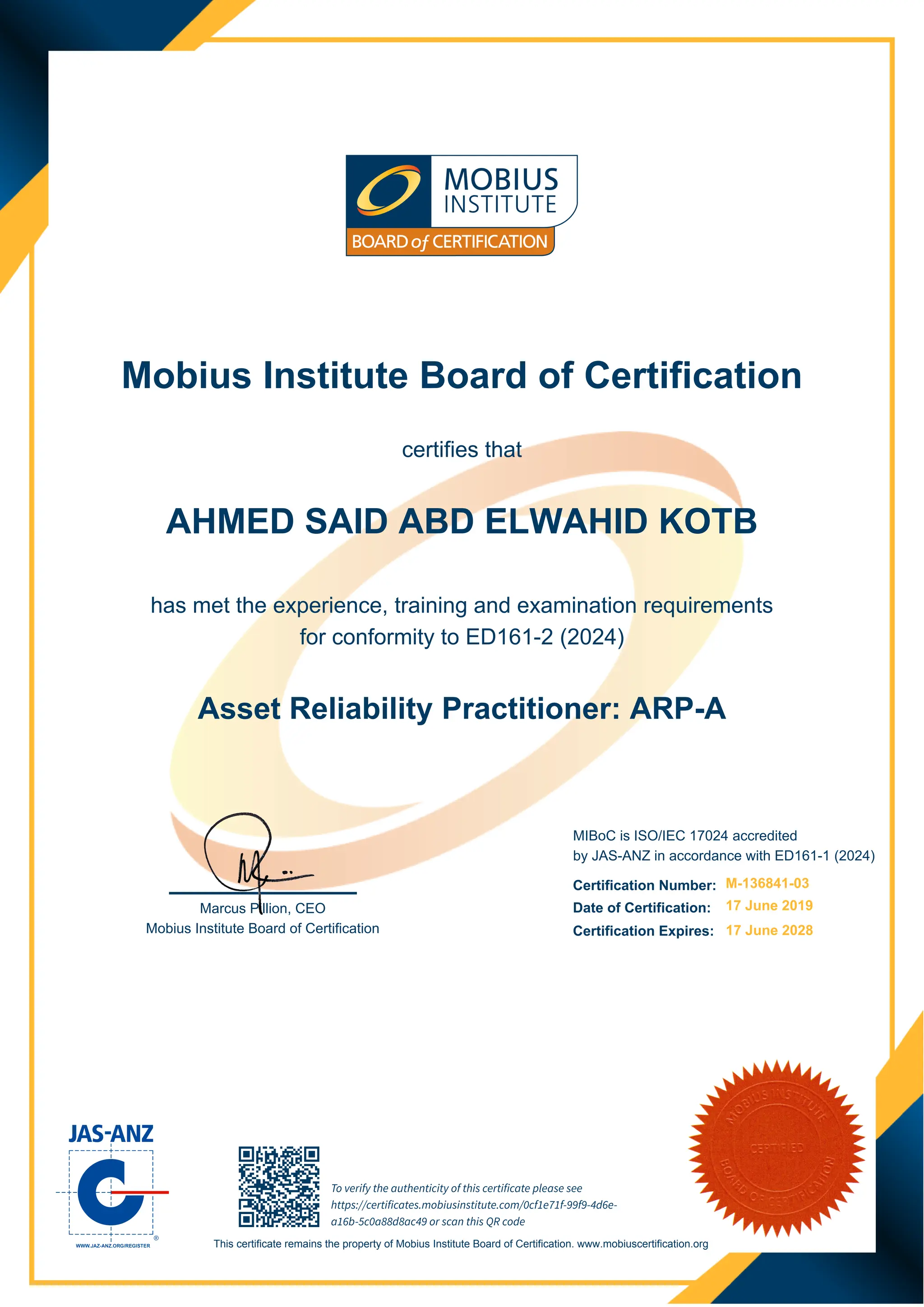 Certified Asset Reliability Practitioner ARP-A - Ahmed Said Kotb | PDF