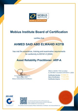 Certified Asset Reliability Practitioner ARP-A - Ahmed Said Kotb | PDF