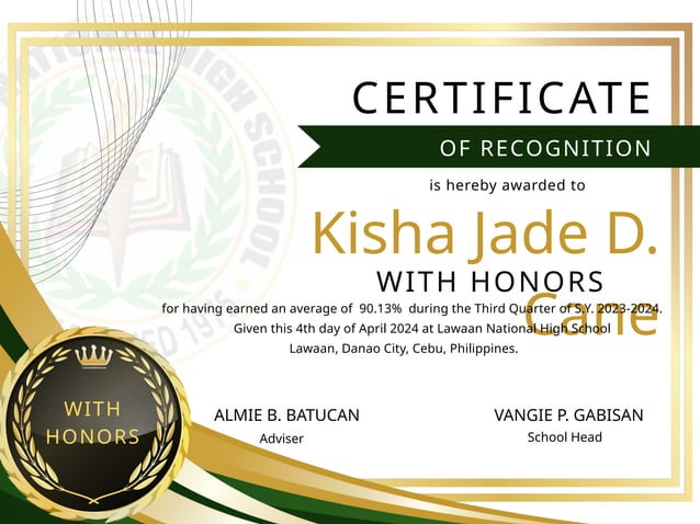 CERTIFICATE TEMPLATE FOR WITH HONORS CERT | PPT