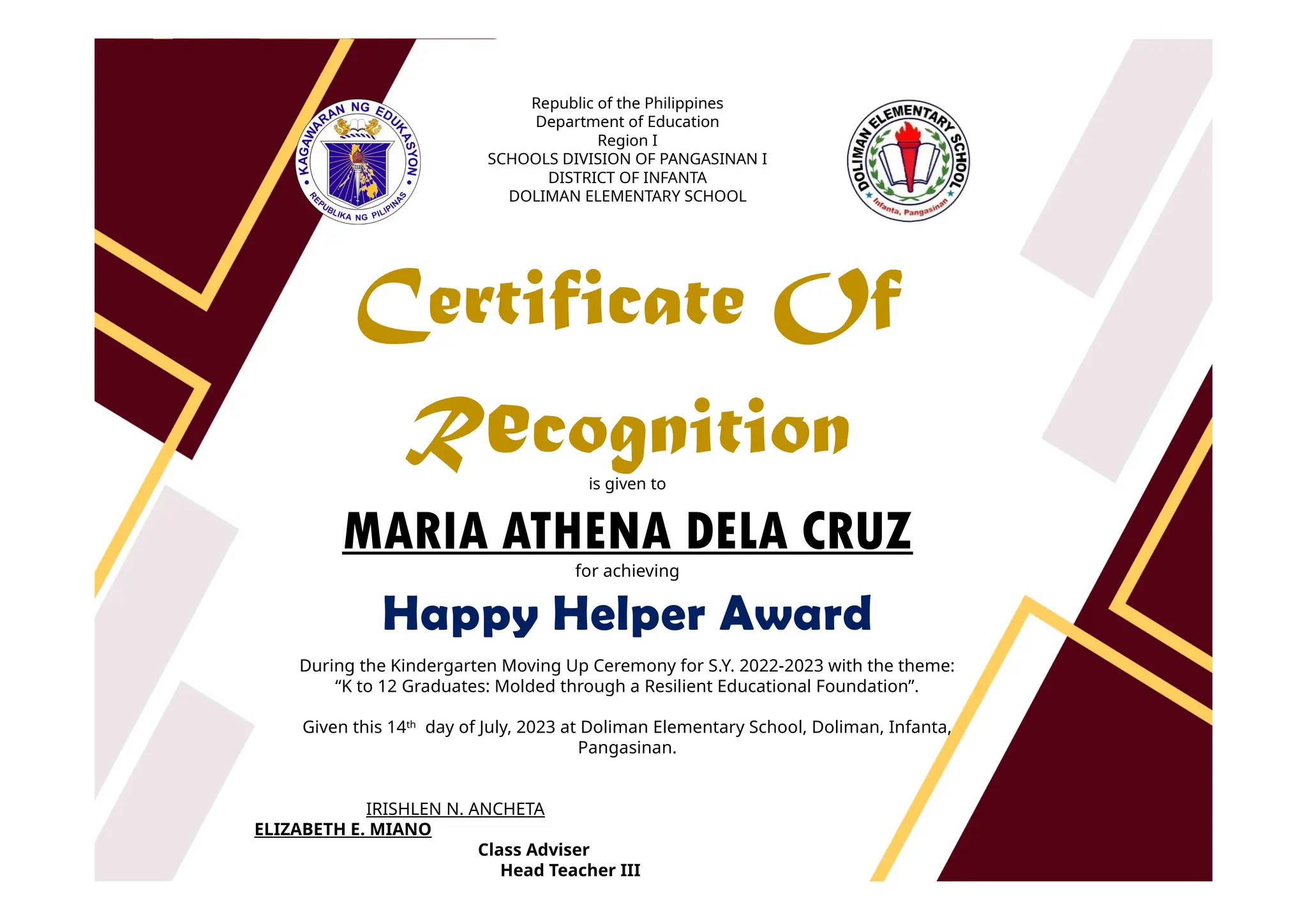 Certificate for Recognition / graduation | PPTX