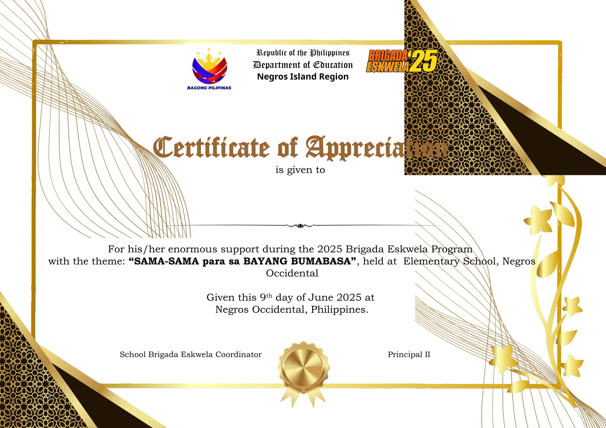 Certificate for Brigada Eskwela template.pptx