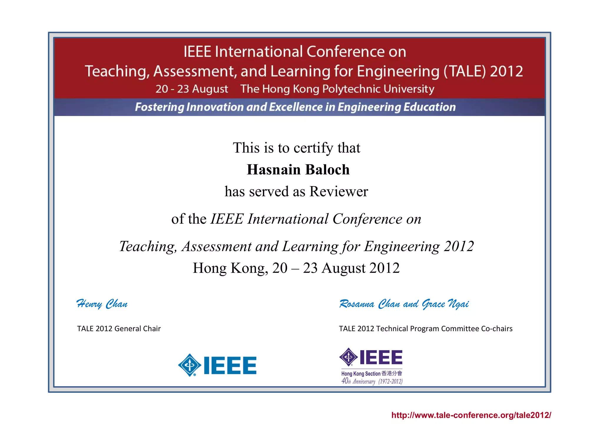 TALE 2012 IEEE Conference Certificate 33.signed | PPT