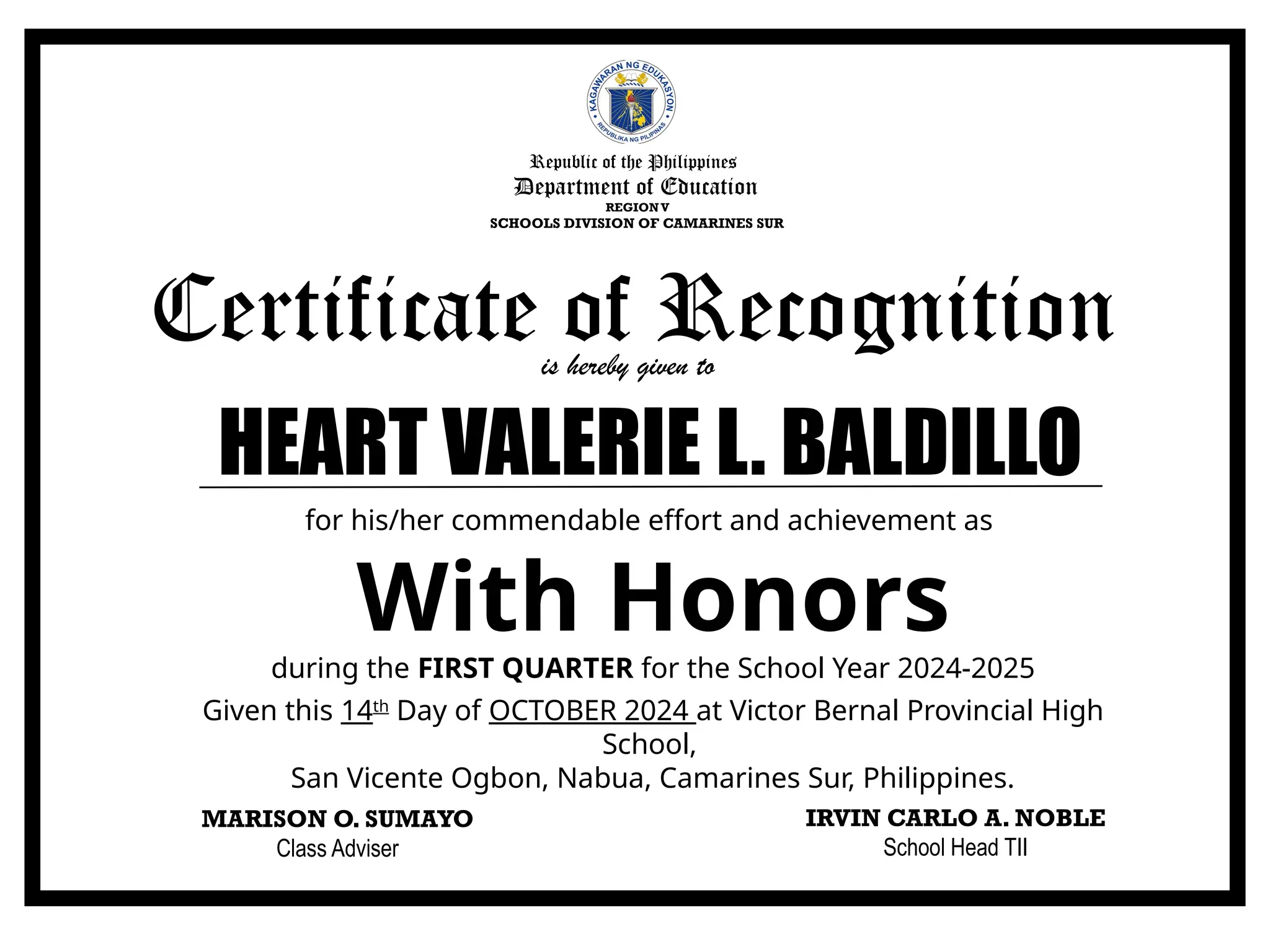 CERTIFICATE OF RECOGNITION -9 SUMAYO.pptx