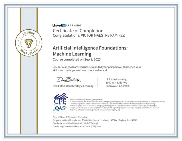 Certificate - Artificial Intelligence Foundations: Machine Learning | PDF | Education