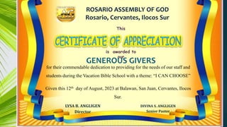 This is a certificate template for Daily Vacation Bible School Awards ...