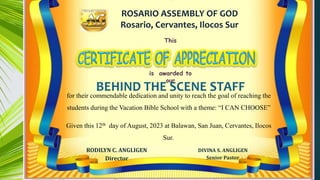 This is a certificate template for Daily Vacation Bible School Awards ...