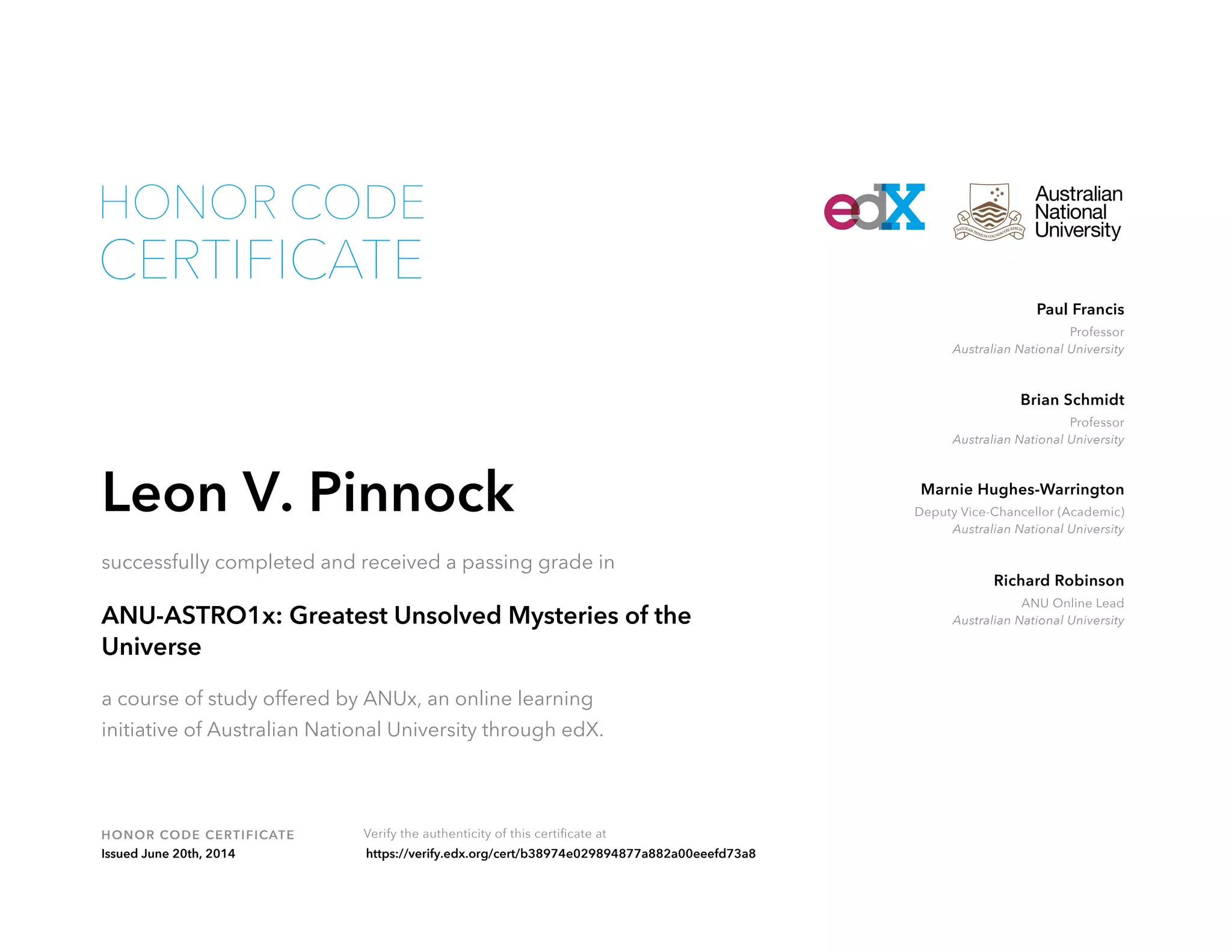 Certificate greatest unsolved mysteries of the universe | PDF