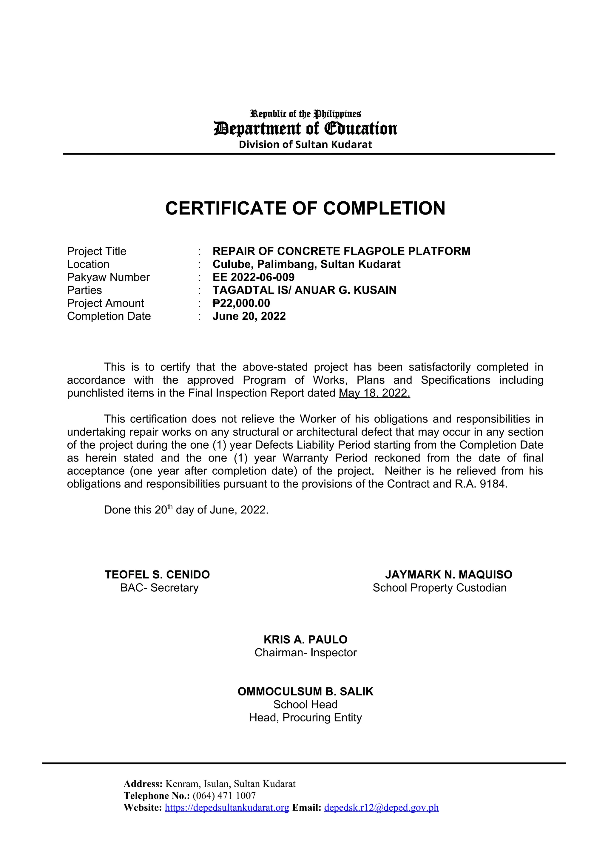 CERTIFICATE-OF-COMPLETION CERTIFICATE OF COMPLETION | DOCX