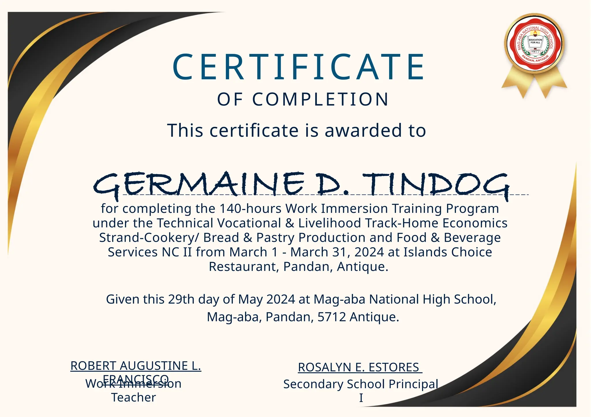 Certificate-of-Completion-for-Students-Work-Immersion 2024.pptx | Bars ...