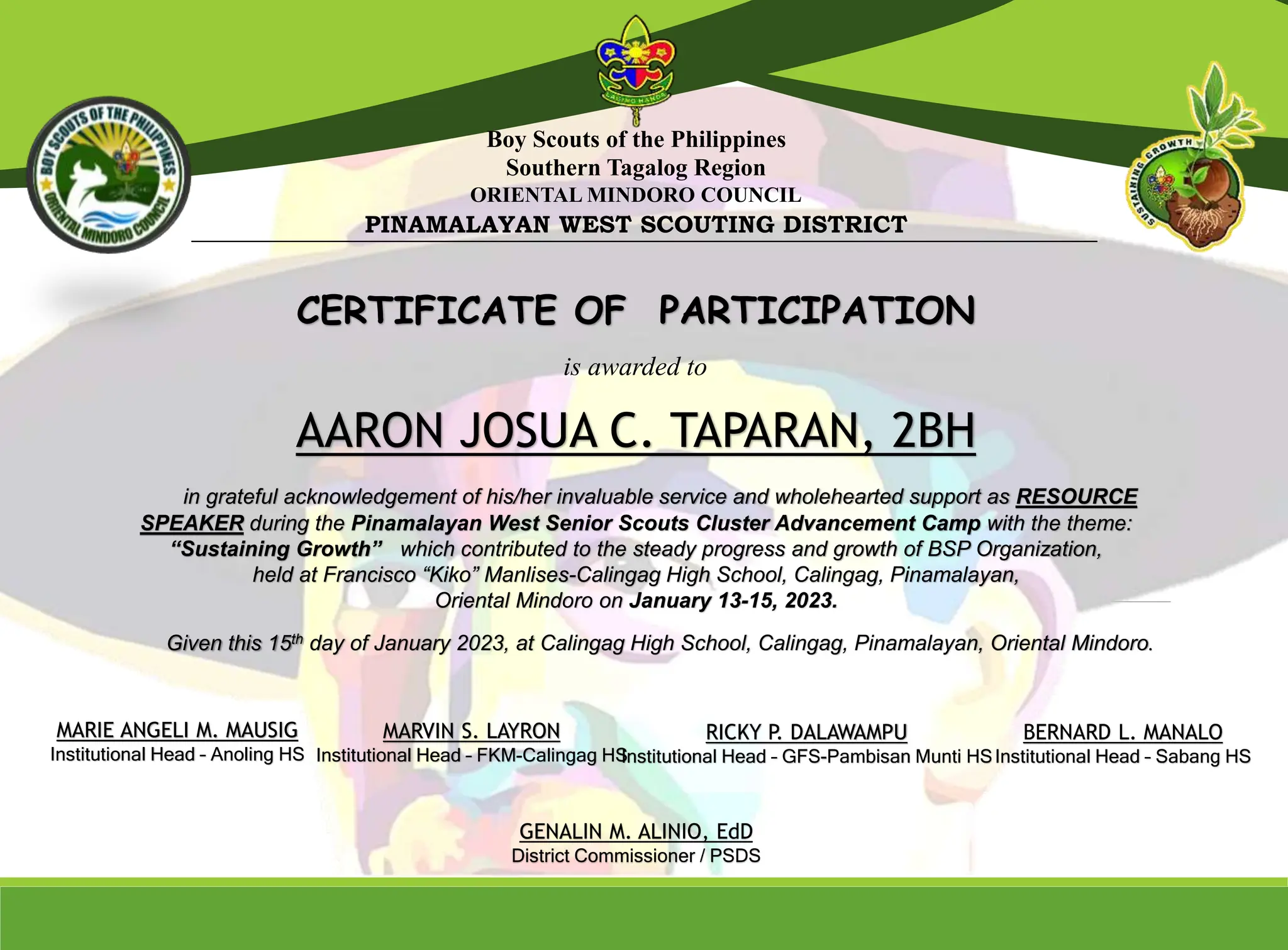 CERTIFICATE for Boys Scouts/Senior Scouts Encampment | PPTX