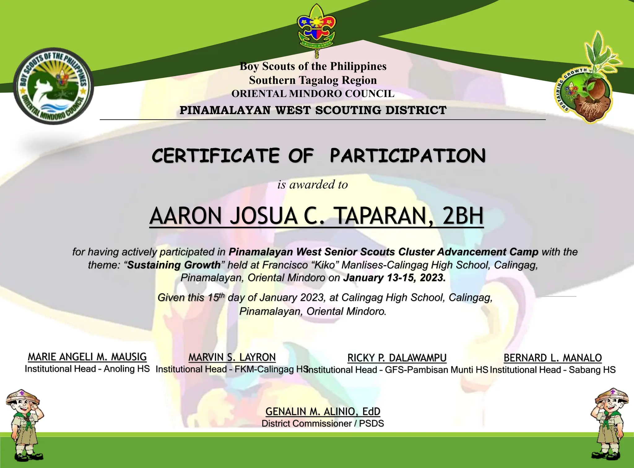 CERTIFICATE for Boys Scouts/Senior Scouts Encampment | PPTX