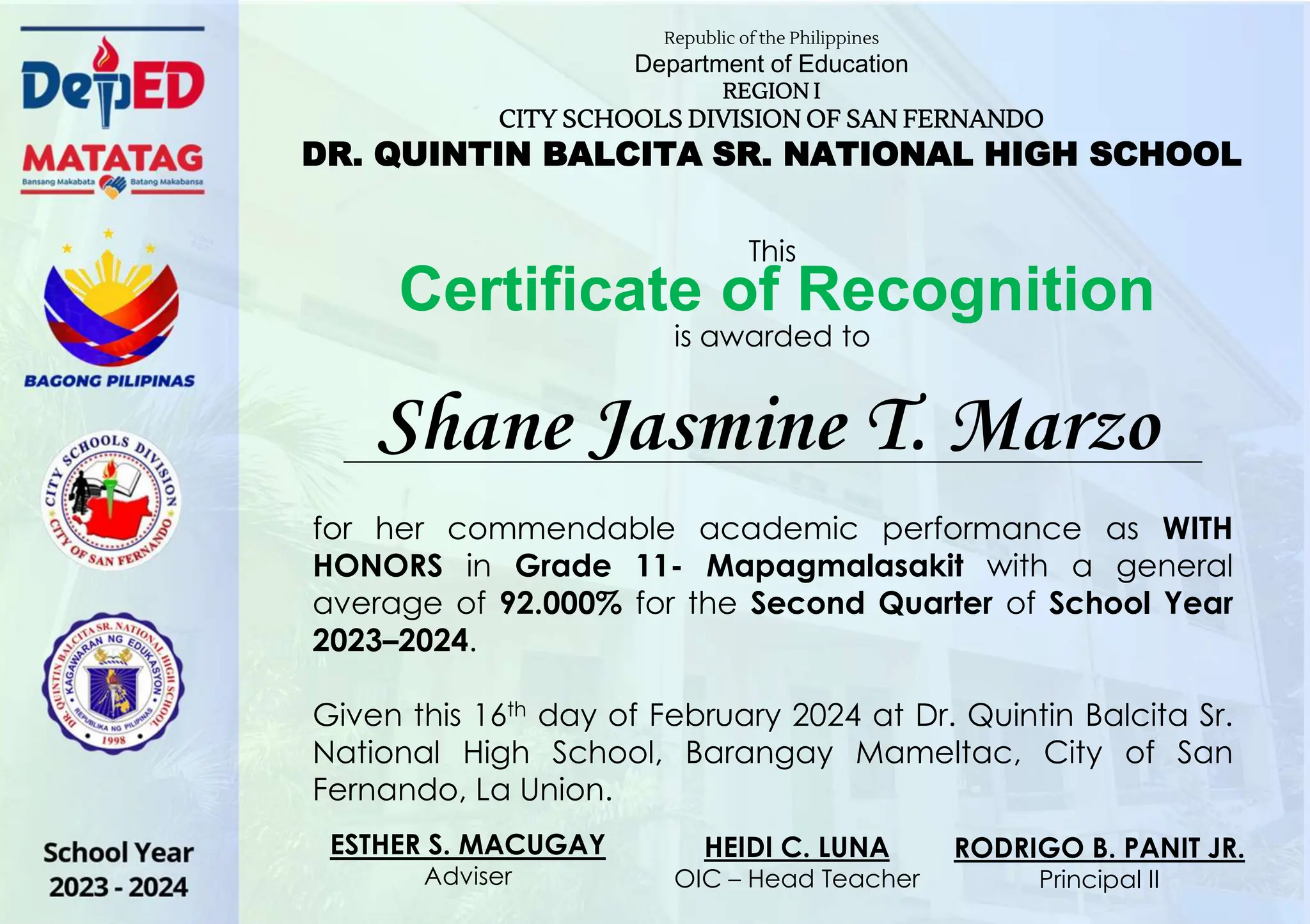 Certificate Recognition1- certificates of honor students | PPTX