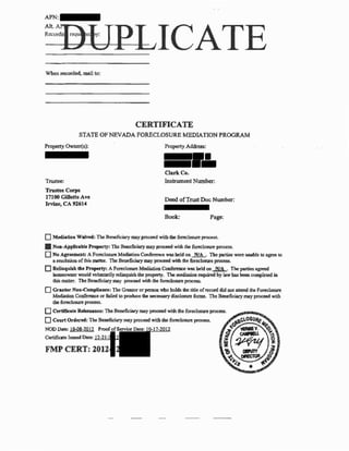Certificate State NV Mediation Program Sample redacted | PDF | Real Estate Buying and Selling ...