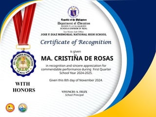 CERTIFICATE of appreciation during the quarter end | PPTX