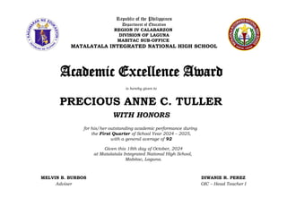 CERTIFICATE-WITH-HONORS.powerpoint sssss | PPT