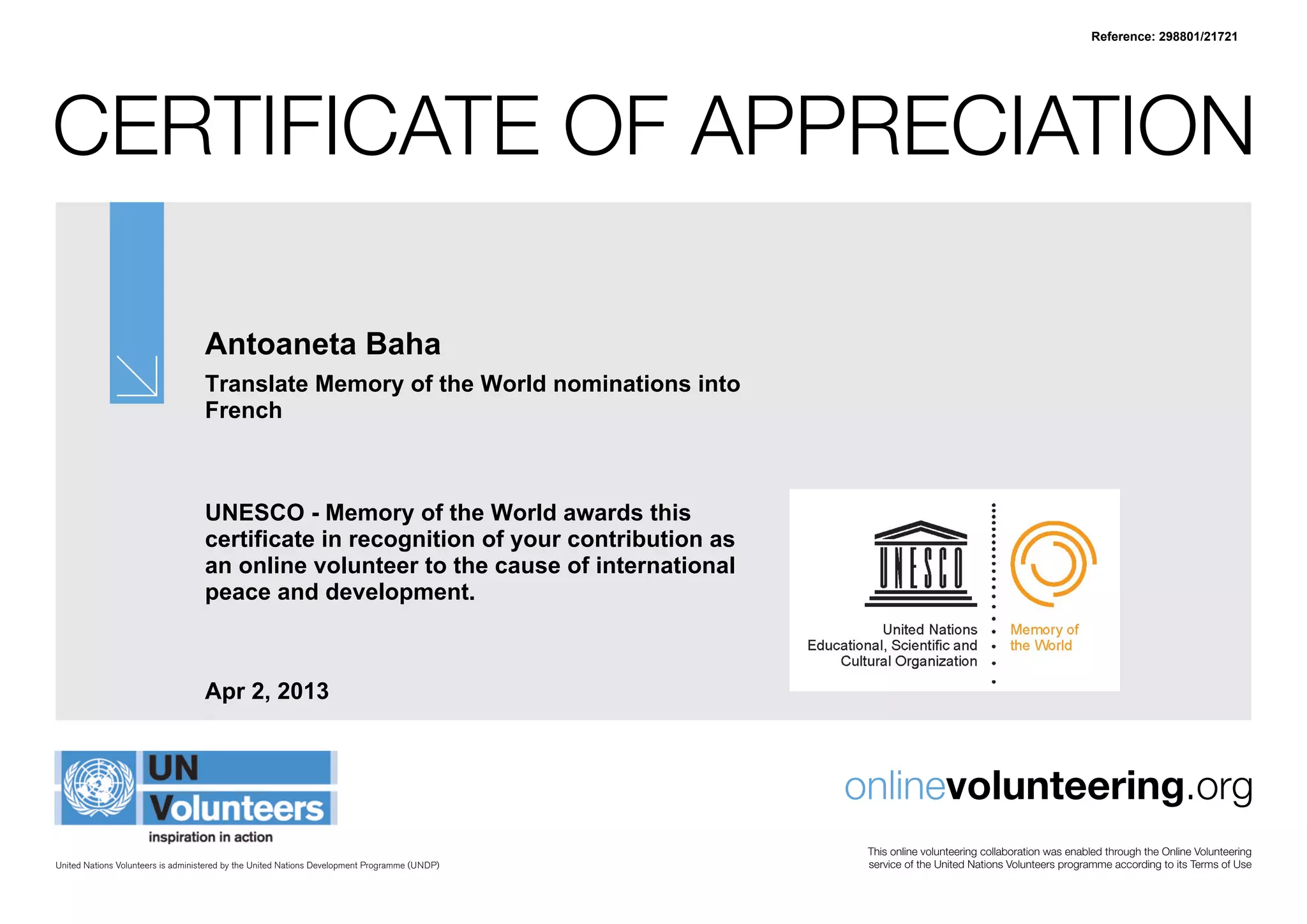 UNESCO Certificate of Recognition | PDF