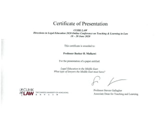 Bashar Malkawi, Certificate of Participation in Directions in Legal ...