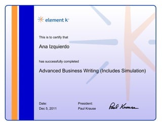 Certificate Advanced Business Writing | PDF