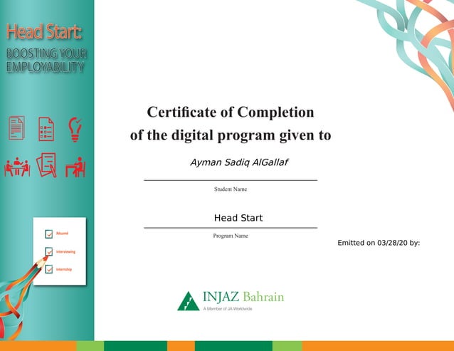 Certificate of Completion - HeadStart Program | PPT