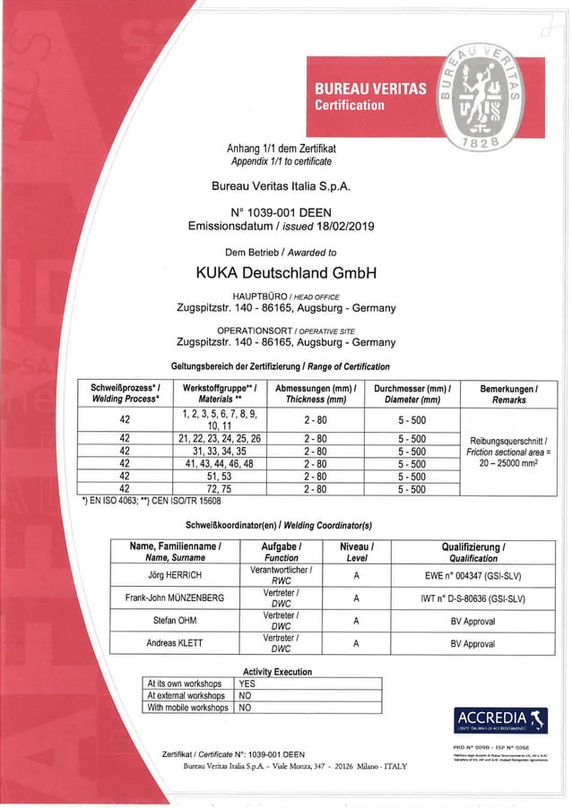 Certificate BV DIN EN 15085-2 Level CL1_de | PDF