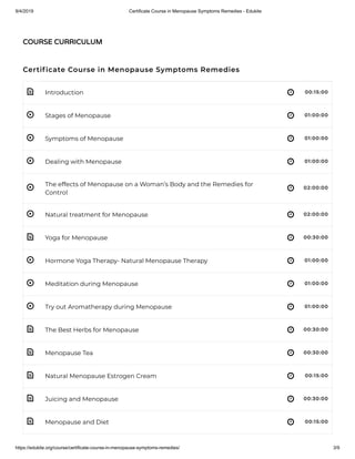 Certificate Course in Menopause Symptoms Remedies - Edukite | PDF