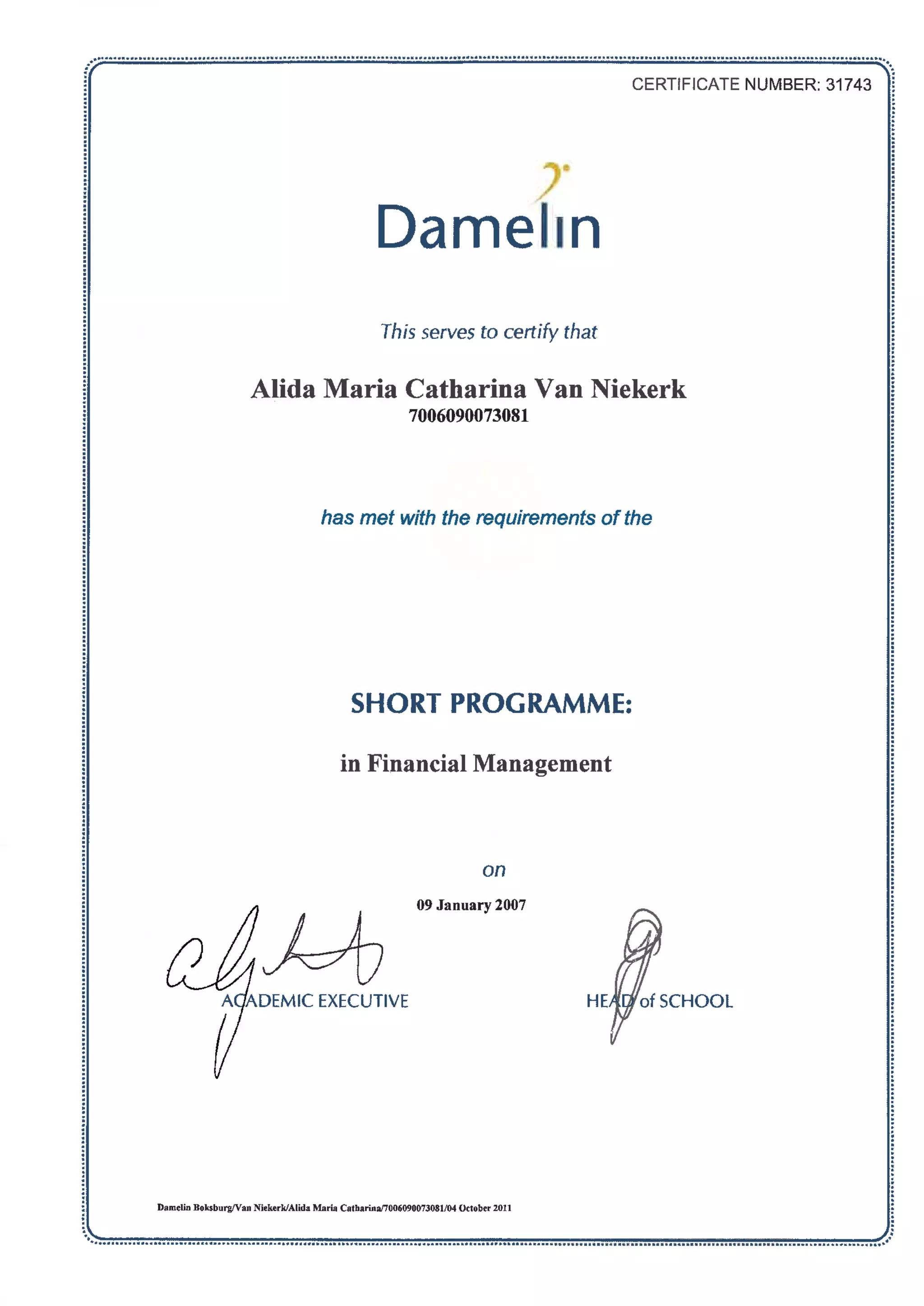 Certificate financial management | PDF