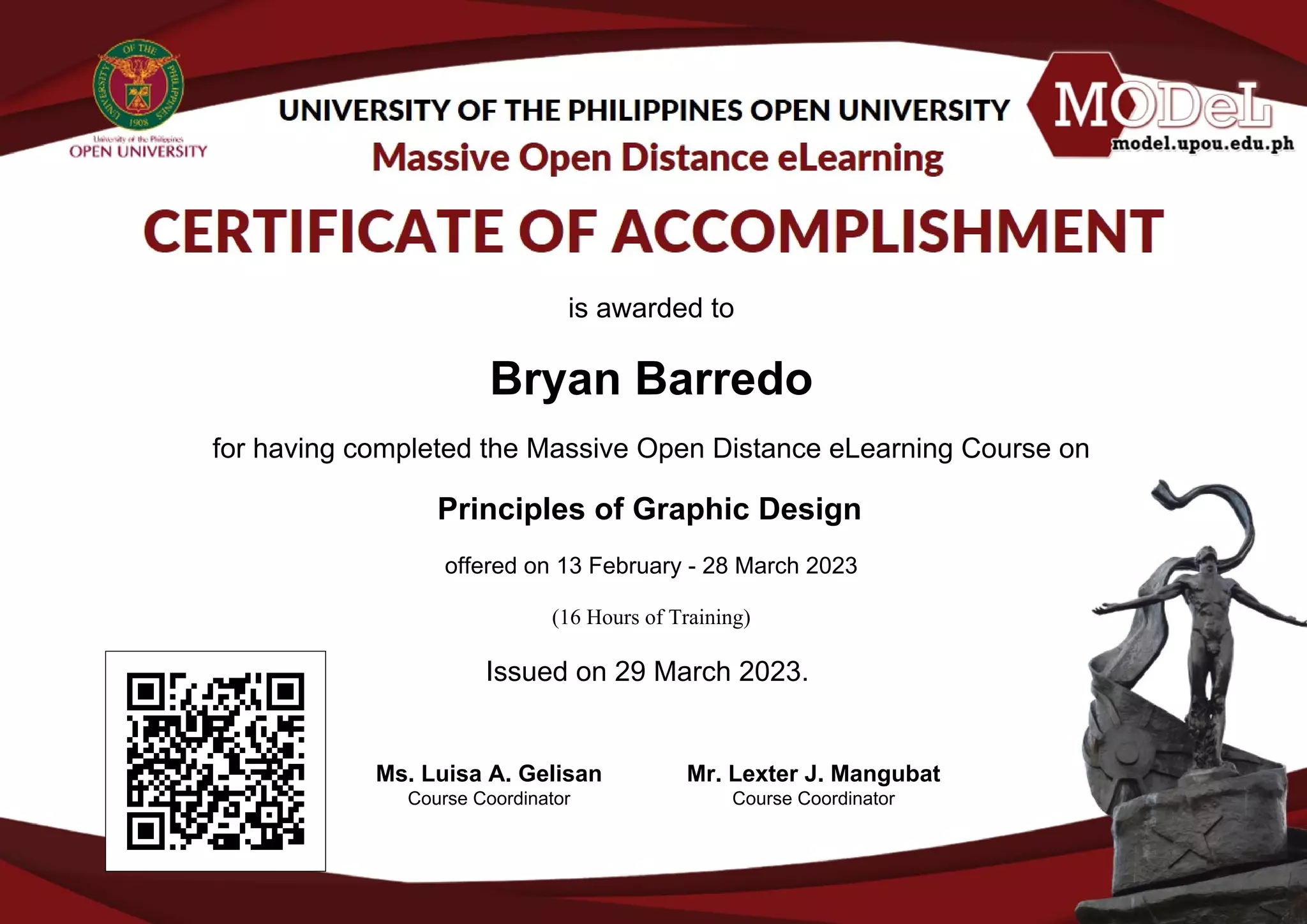 Certificate of Accomplishment_Principles of Graphic Design from University of the Philippines ...