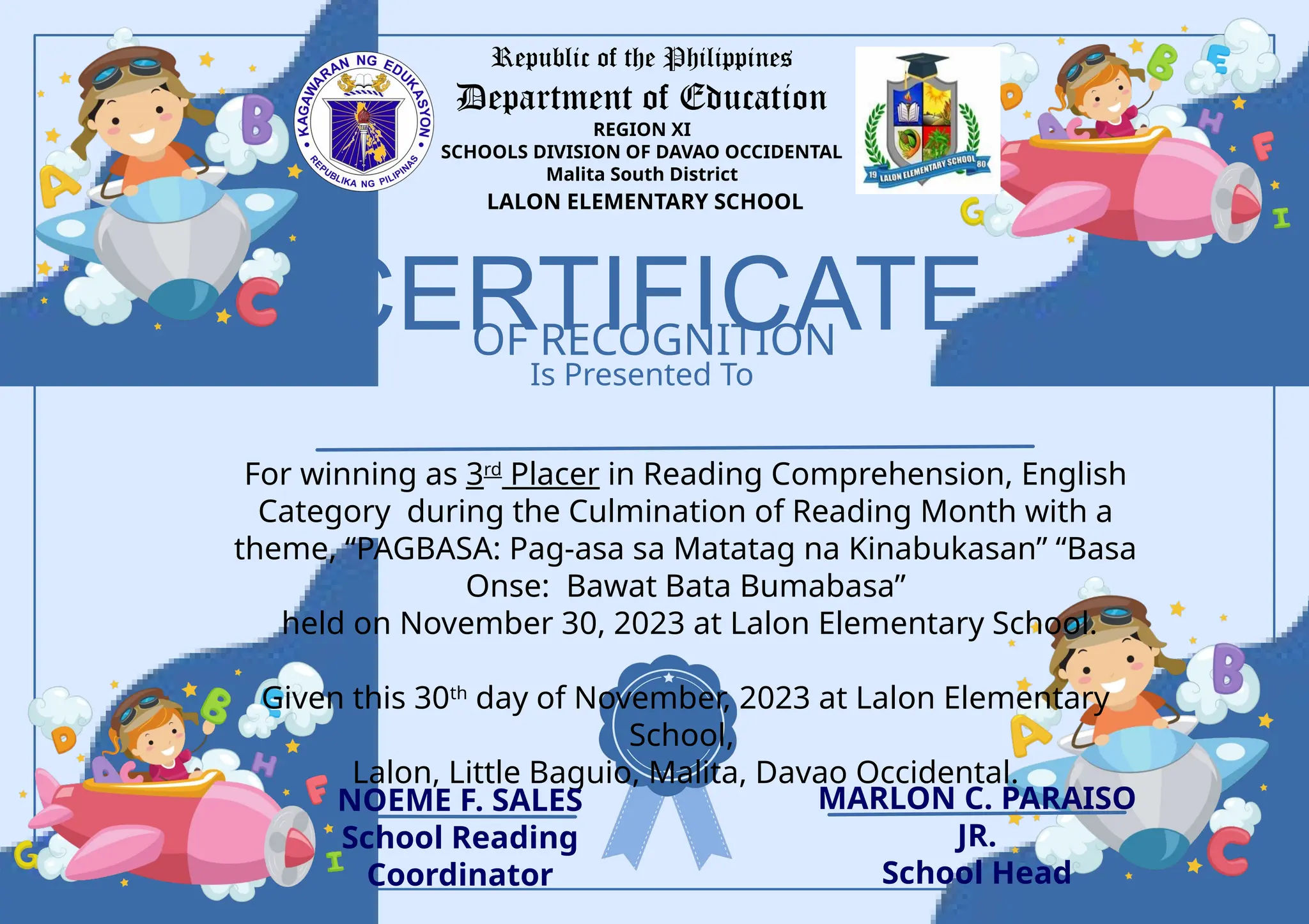 CERTIFICATE for reading month culmination.pptx