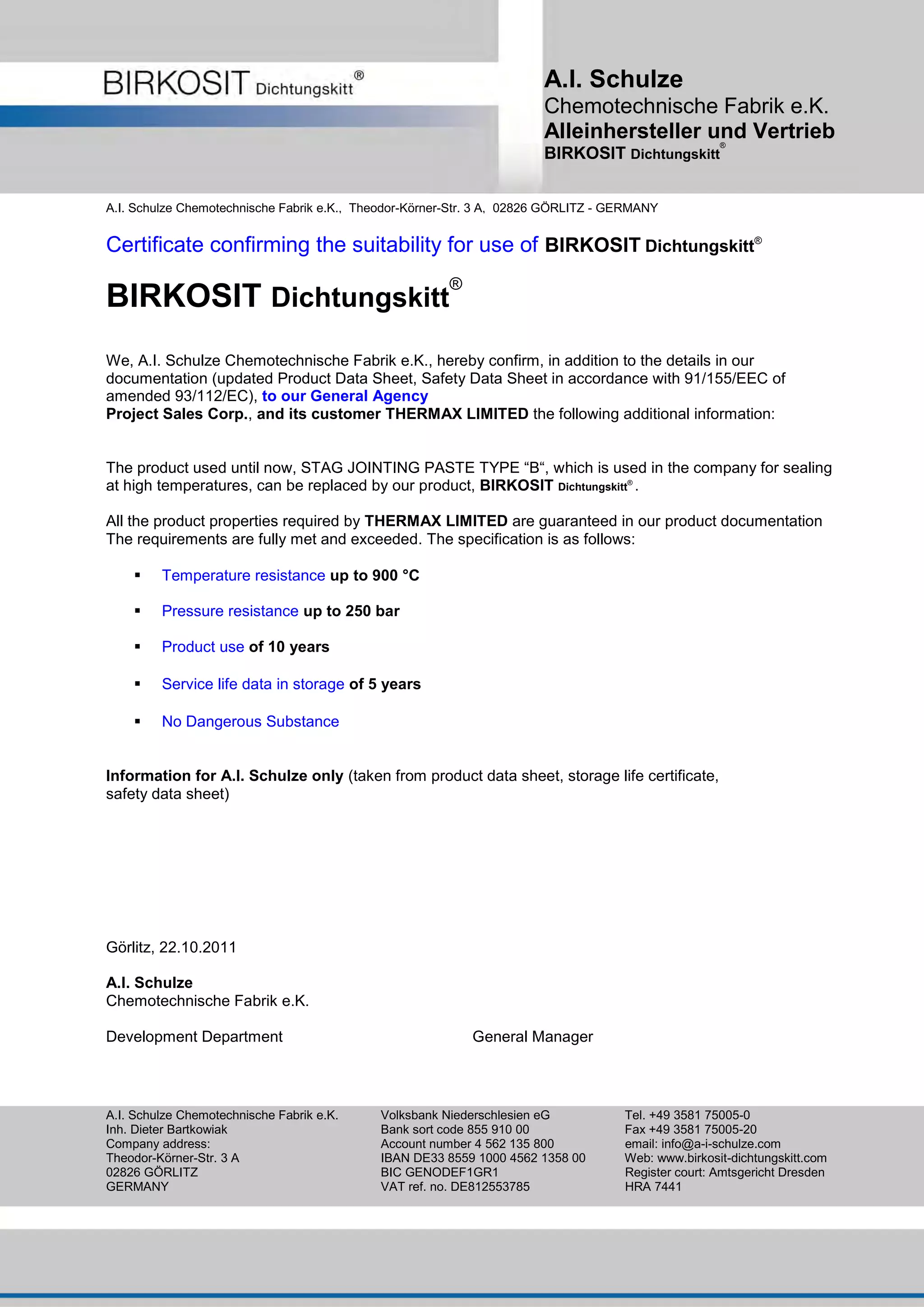 CERTIFICATE for the replacement of STAG-B by BIRKOSIT | PDF