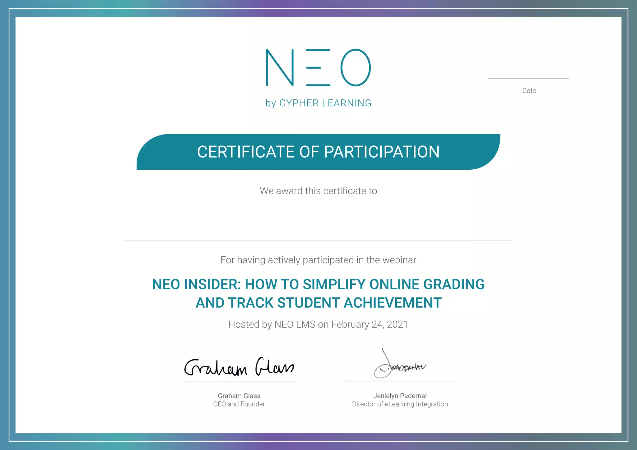 CERTIFICATE OF PARTICIPATION-HOW TO SIMPLIFY ONLINE GRADING AND TRACK ...