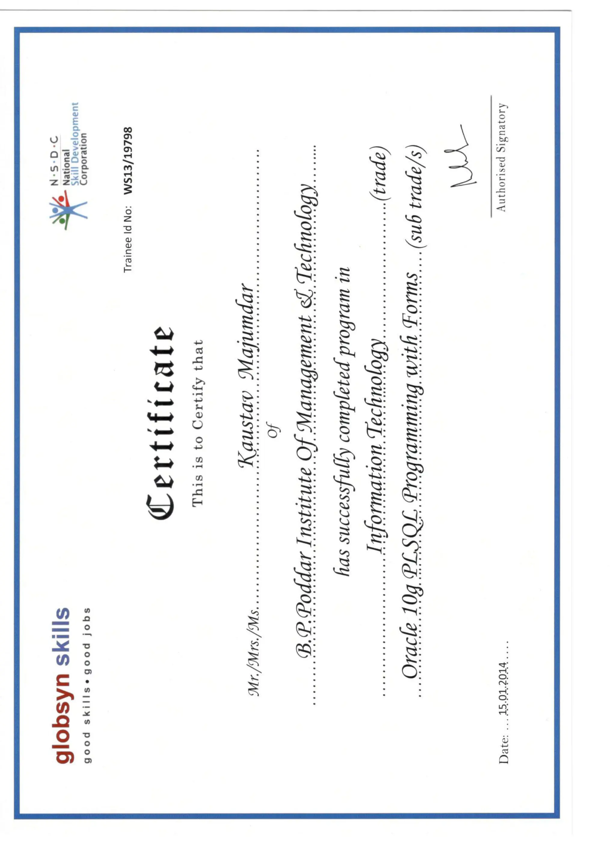 Certificate_Globsyn_NSDC_Oracle 10g PLSQL Programming With Forms.pdf