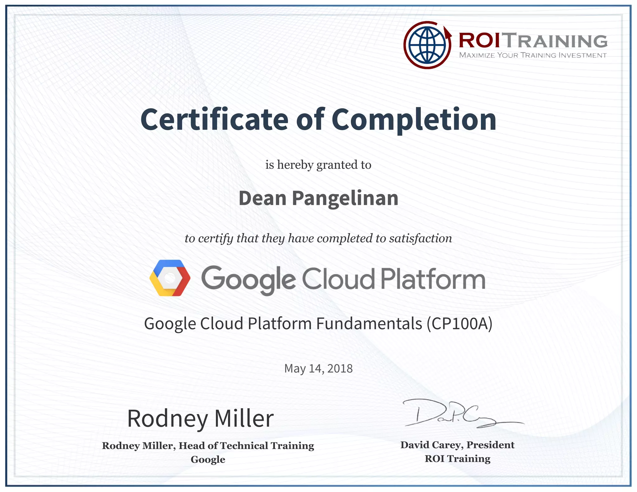 Certificate - Google Cloud Platform Fundamentals | PDF