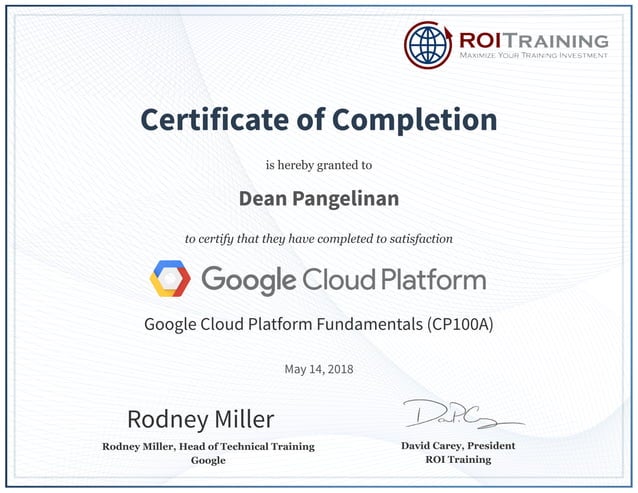 Certificate - Google Cloud Platform Fundamentals | PPT