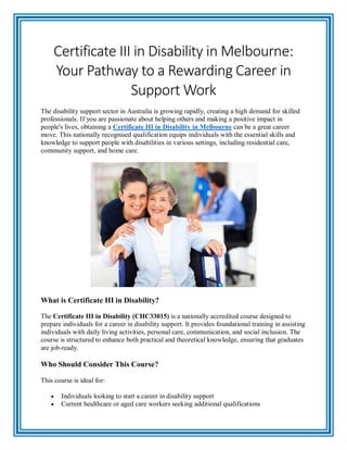 Certificate III in Disability in Melbourne Your Pathway to a Rewarding ...