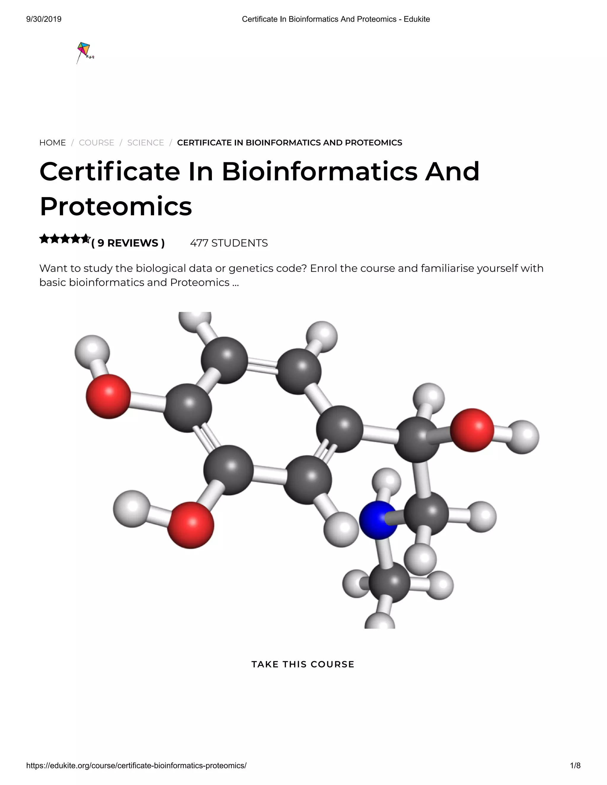 Certificate In Bioinformatics And Proteomics - Edukite | PDF