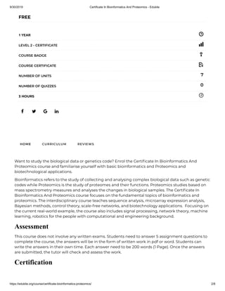 Certificate In Bioinformatics And Proteomics - Edukite | PDF