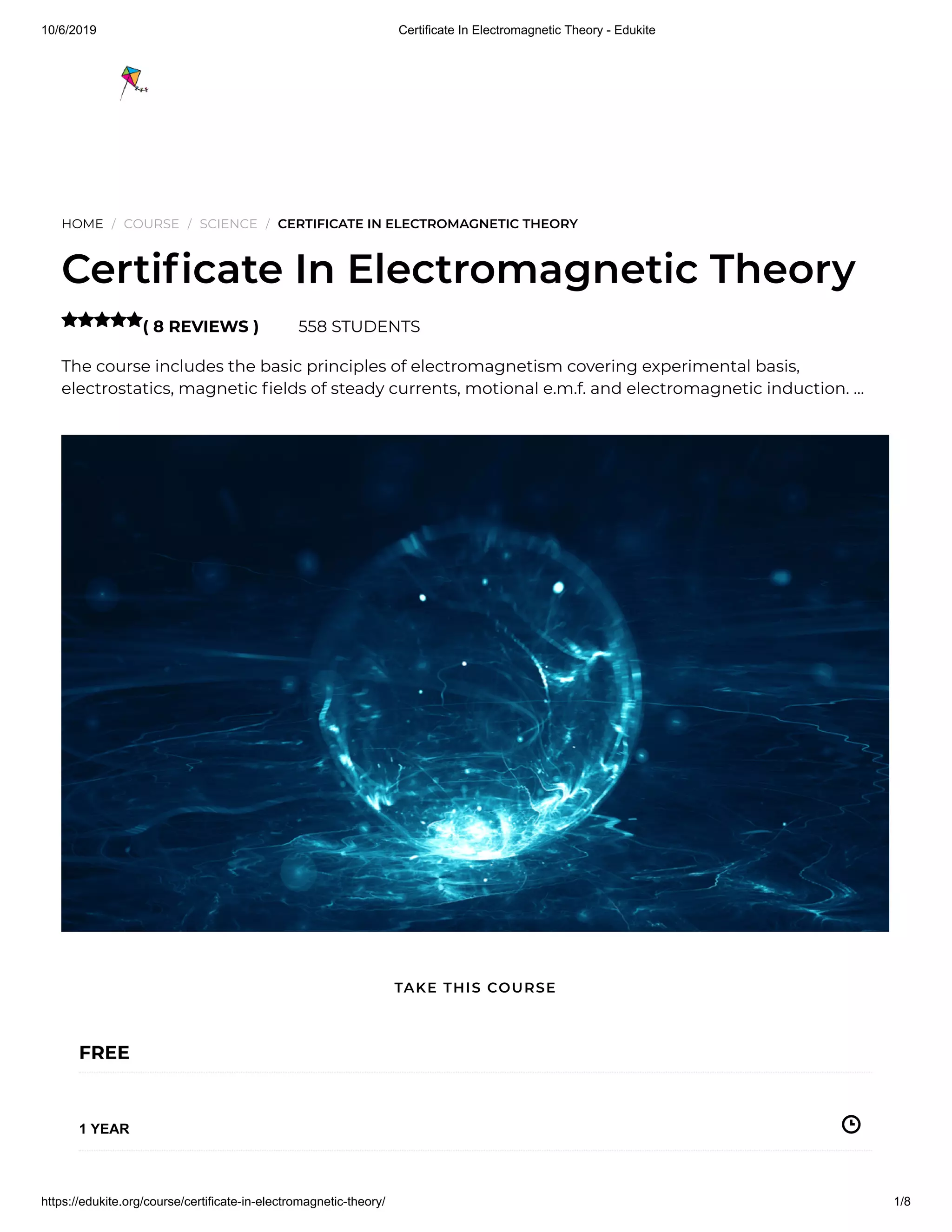 Certificate In Electromagnetic Theory - Edukite | PDF