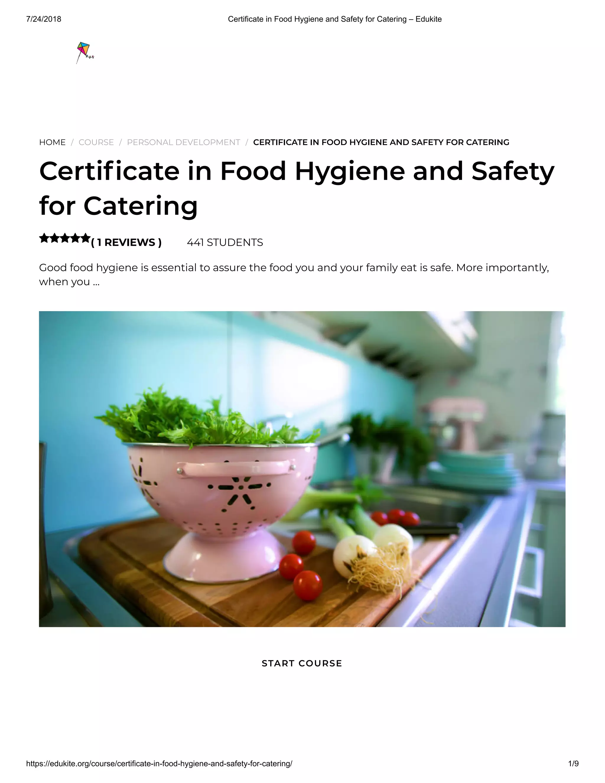 Certificate in Food Hygiene and Safety for Catering - Edu Kite | PDF