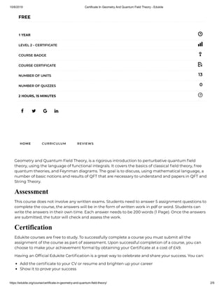 Certificate In Geometry And Quantum Field Theory - Edukite | PDF