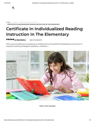 Certificate In Individualized Reading Instruction In The Elementary ...