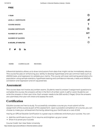 Certificate in Inferential Statistics (Udacity) - Edukite | PDF
