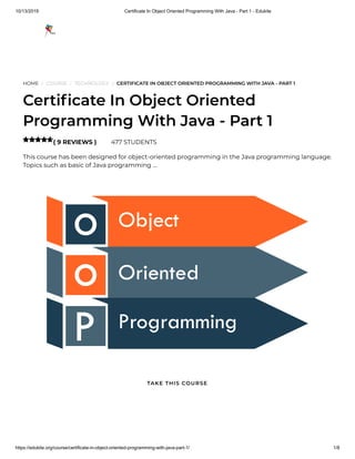 Certificate in object oriented programming with java part 1 - edukite | PDF