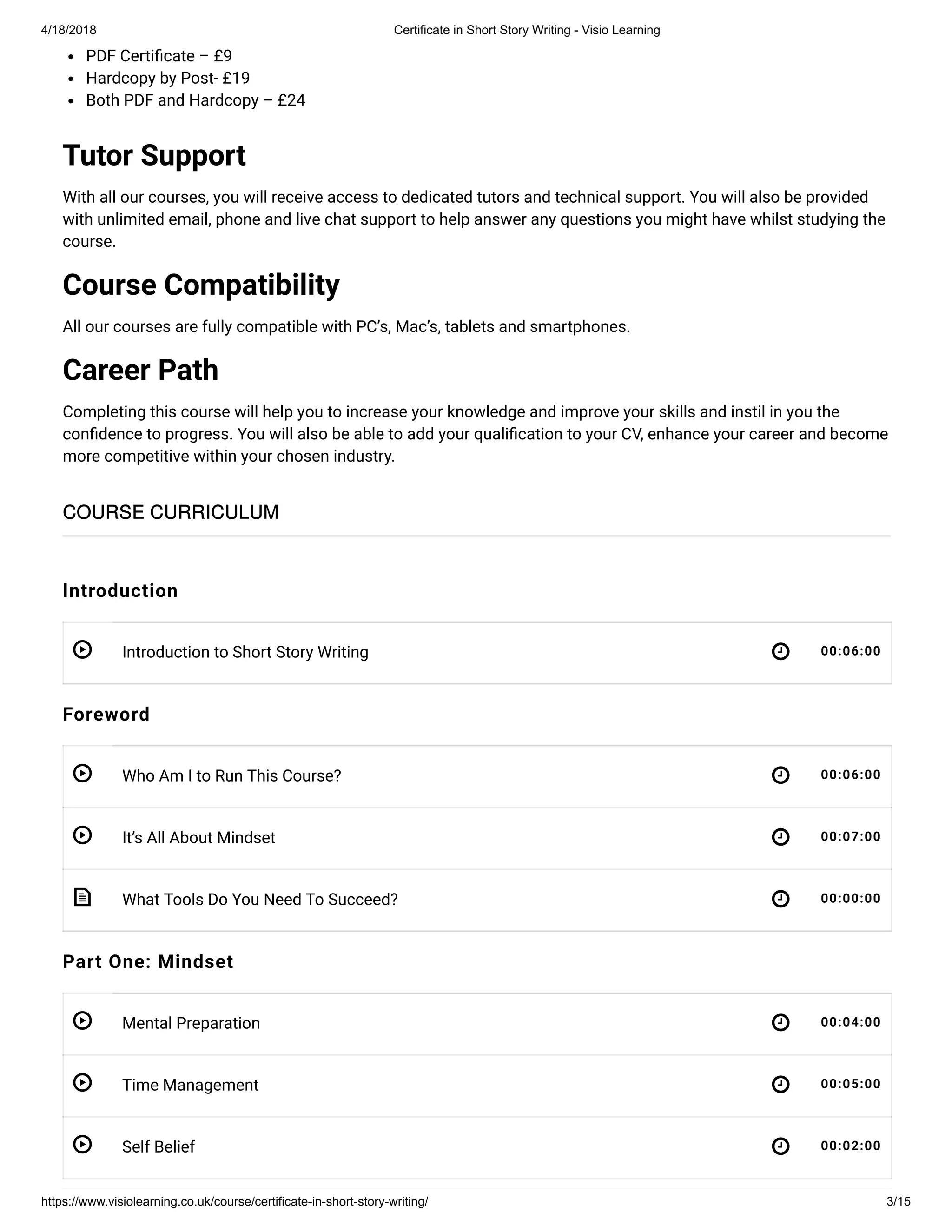 Certificate in short story writing visio learning | PDF